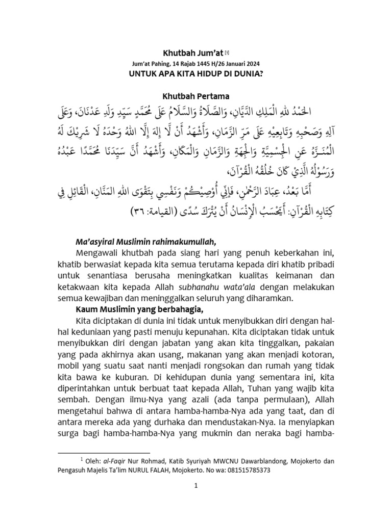 Khutbah Tujuan Hidup | PDF