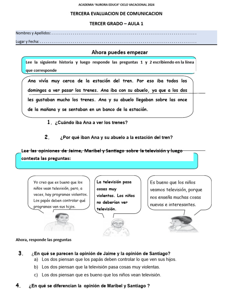 Examen de Comu Academia 3er GR - Percy | PDF
