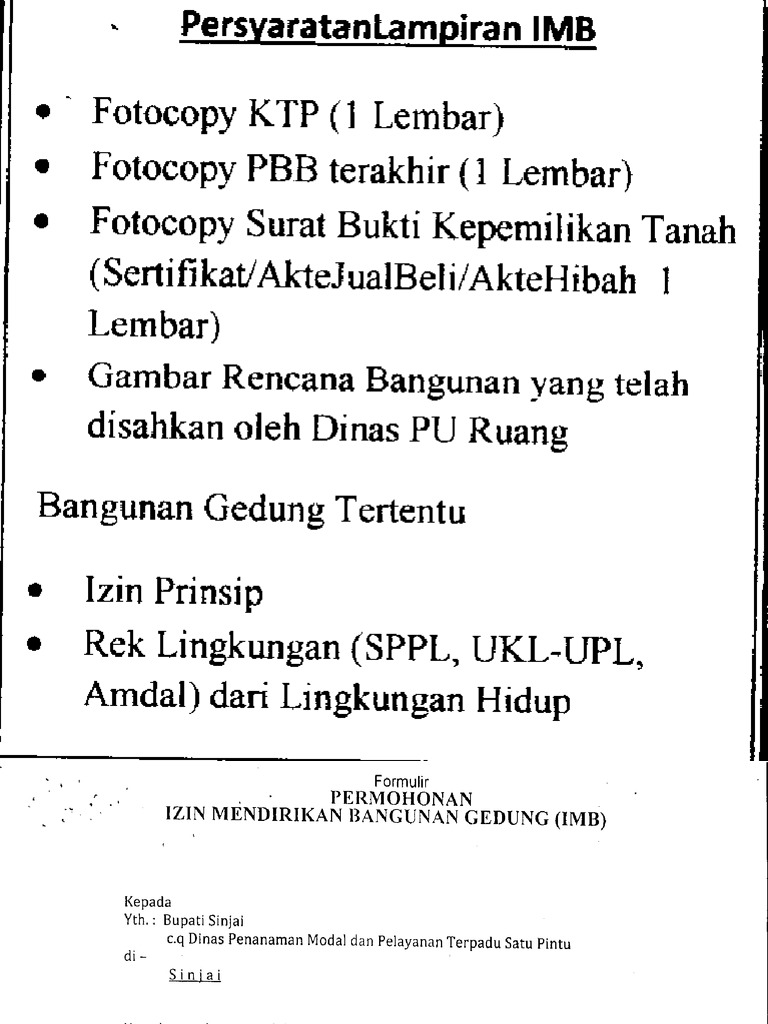 Persyaratan Dan Permohonan Izin Mendirikan Bangunan Gedung (Imb) | PDF