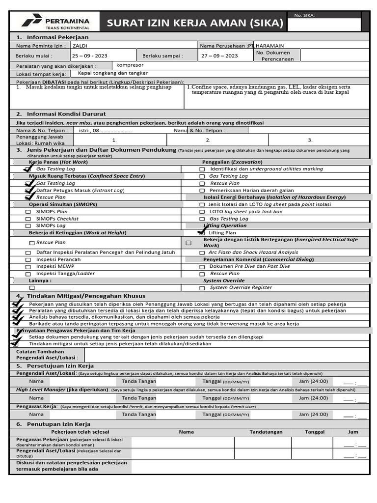 Surat Izin Kerja Aman | PDF