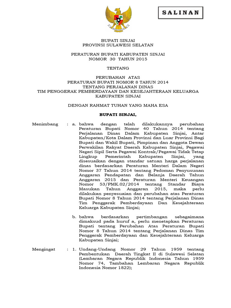 PERBUP 30 2015 SPPD PKK | PDF