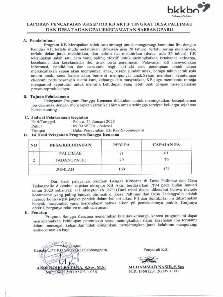 Laporan Pencapaian Akseptor KB Aktif | PDF