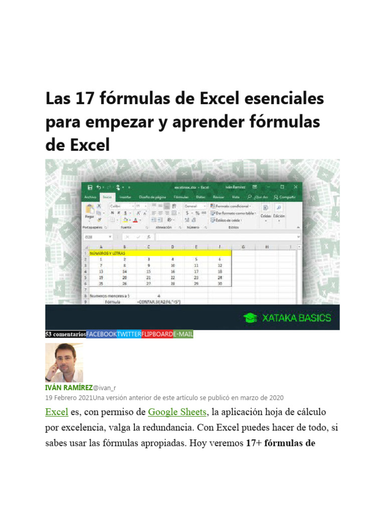 Las 17 Fórmulas de Excel Esenciales para Empezar y Aprender Fórmulas de Excel | PDF | Hoja de ...