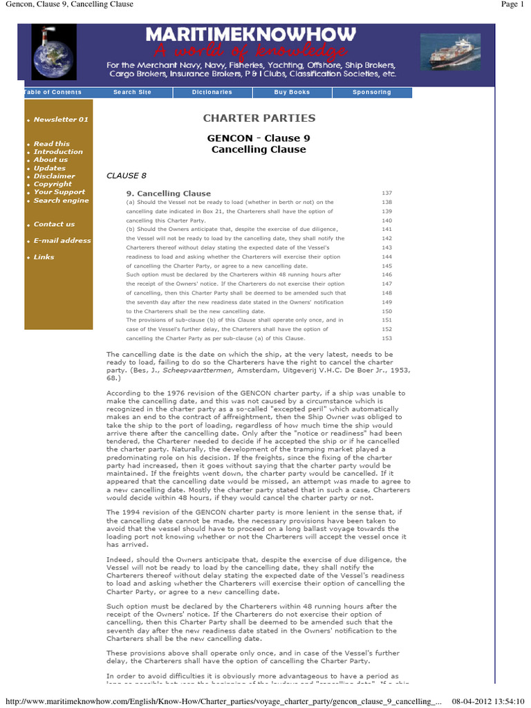 Gencon, Clause 9, Cancelling Clause | PDF