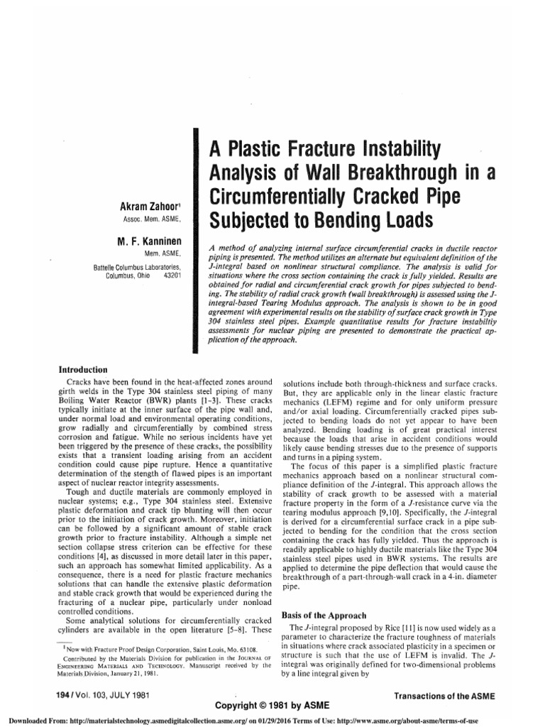 A Plastic Fracture Instability Analysis of Wall Breakthrough in A ...
