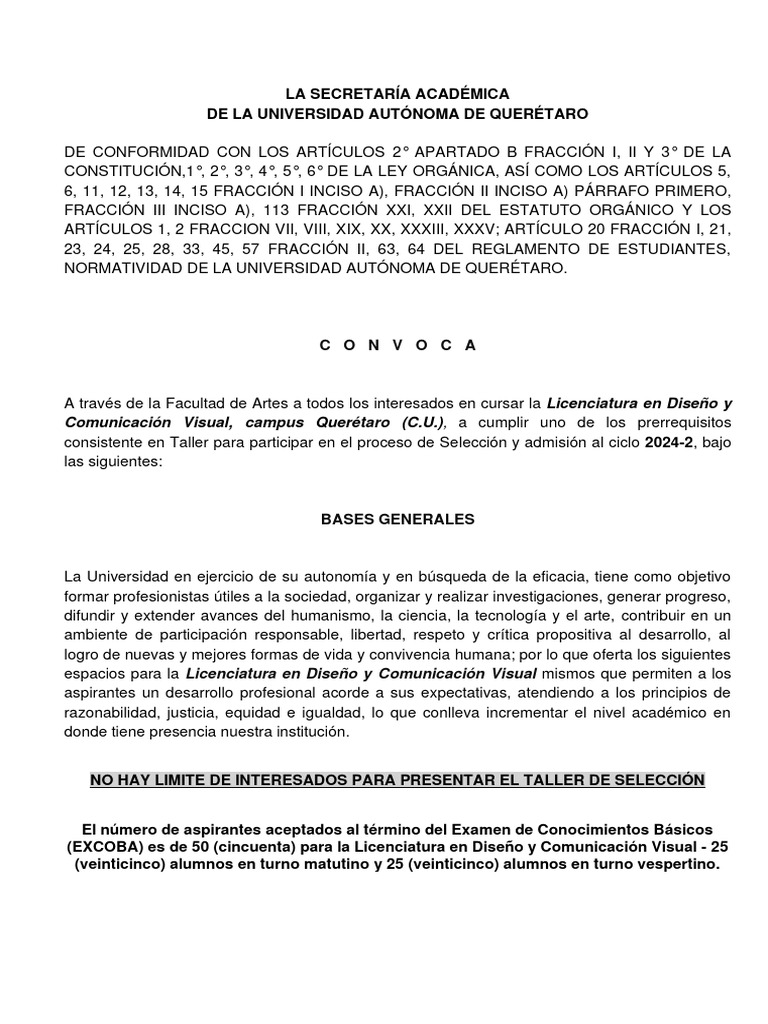 Conv. de Ingreso LDCV 2024-1 Pubi 15enero2024 | PDF | Diseño | Diseño gráfico