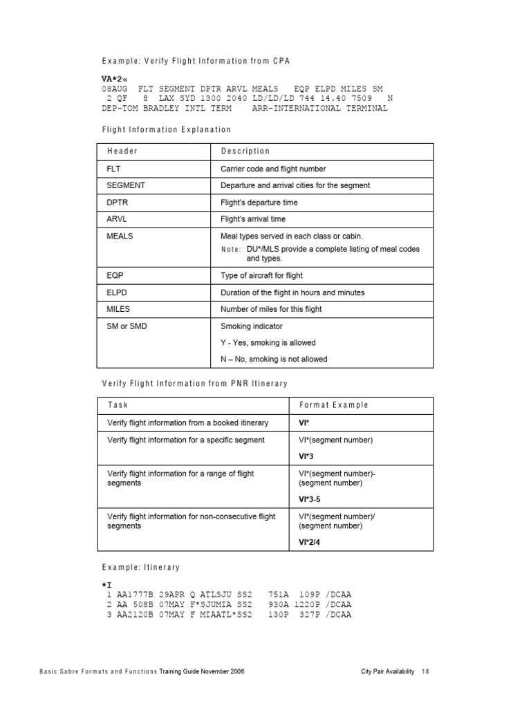 Sabre Formats and Functions Guide | PDF