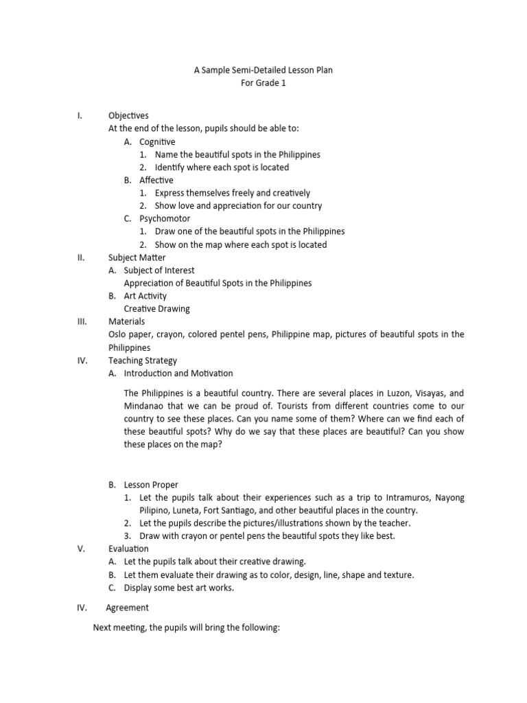 A Sample Semi | PDF | Drawing | Lesson Plan