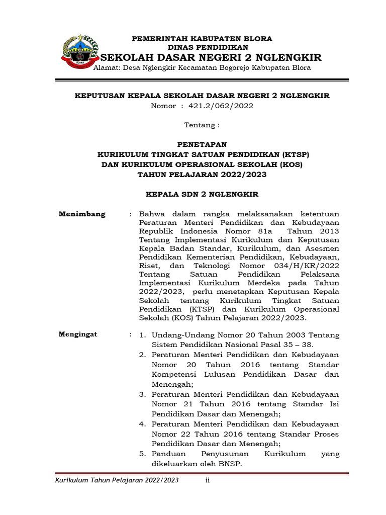 SK Penetapan Kurikulum | PDF