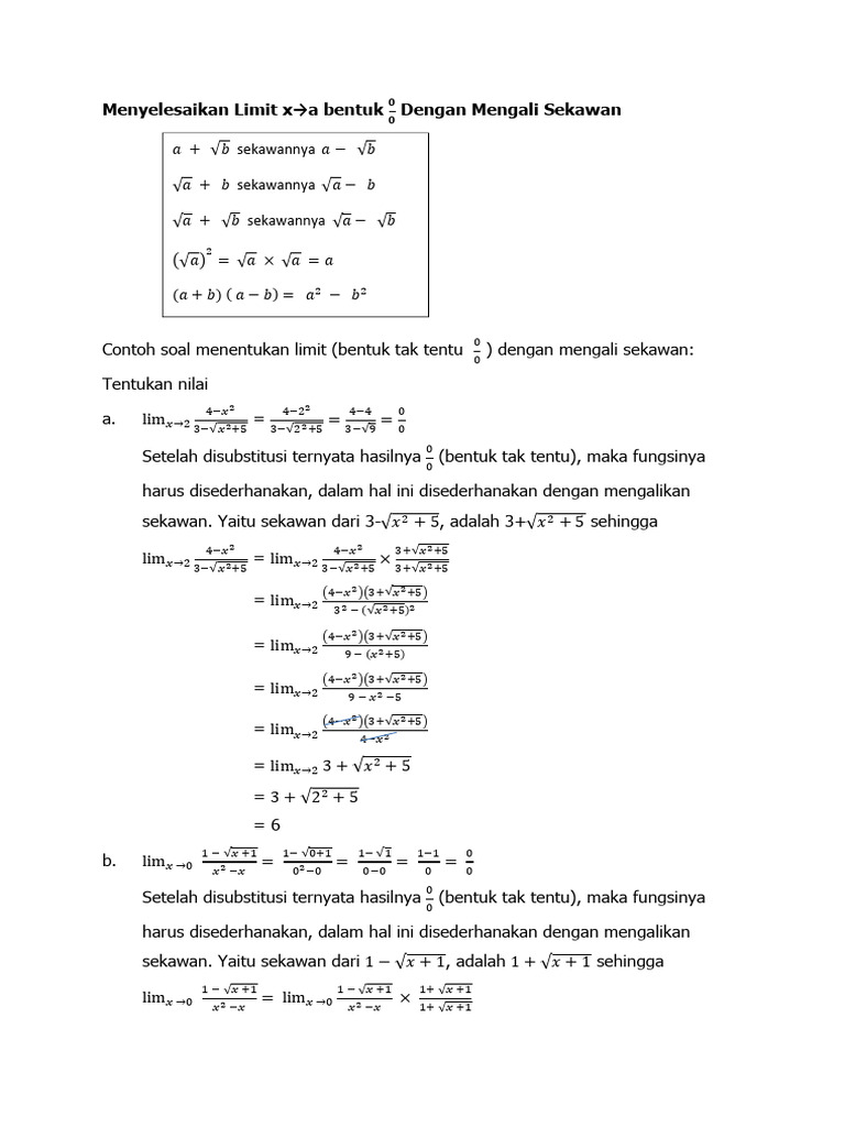 Menghitung Limit dengan Mengali Sekawan | PDF