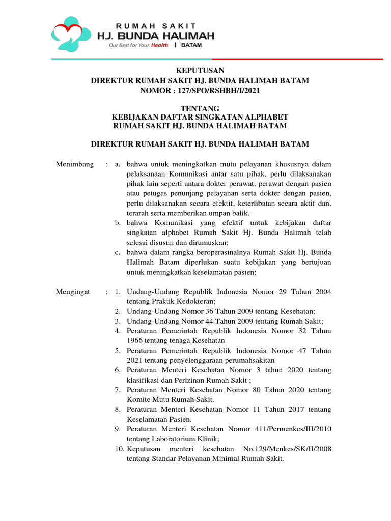 Kebijakan Singkatan Alphabet RS Bunda Halimah | PDF