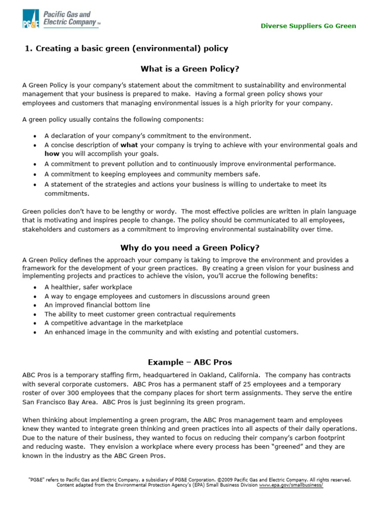 Developing Your Green Policy | PDF | Pacific Gas And Electric Company ...