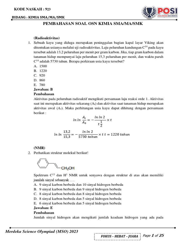 MSO - Pembahasan Kimia SMA 923 | PDF