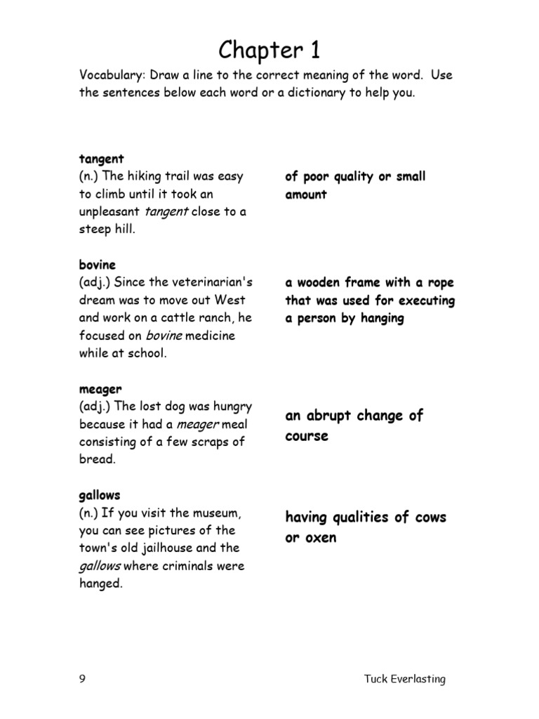 Tuck Everlasting Vocabulary Guide | PDF | Vocabulary | Linguistics
