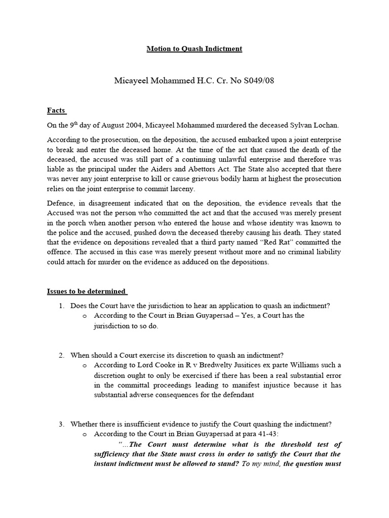 Motion To Quash Indictment | PDF | Indictment | Common Law