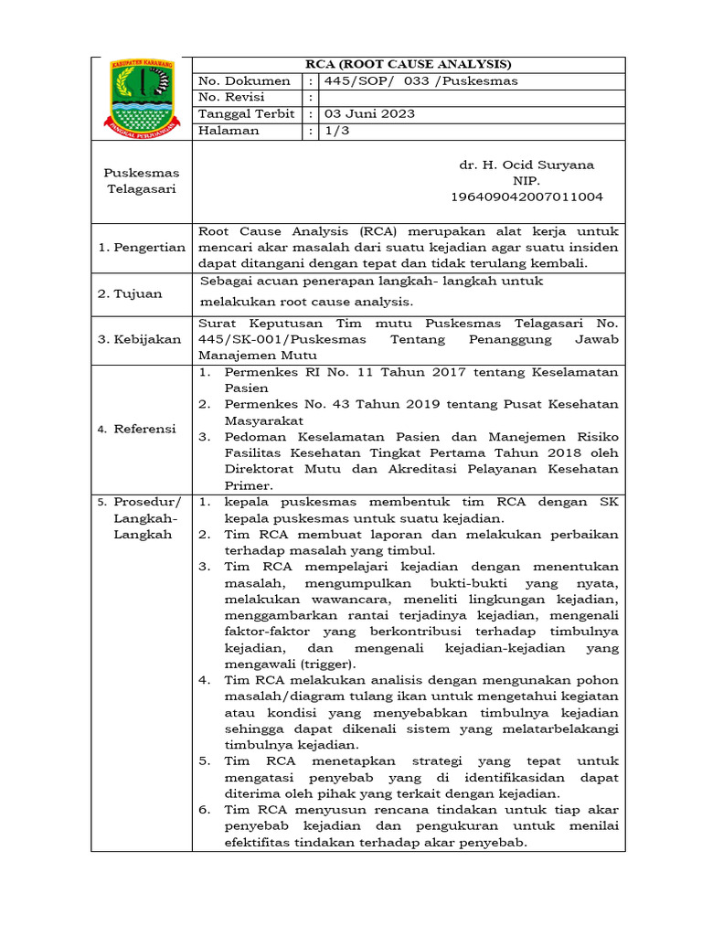 Sop Rca (Root Cause Analysis) | PDF