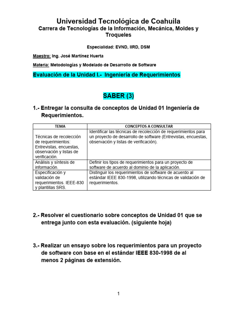 Evaluacion U1 SABER MMDS - Ivan | PDF | Software | Cuestionario