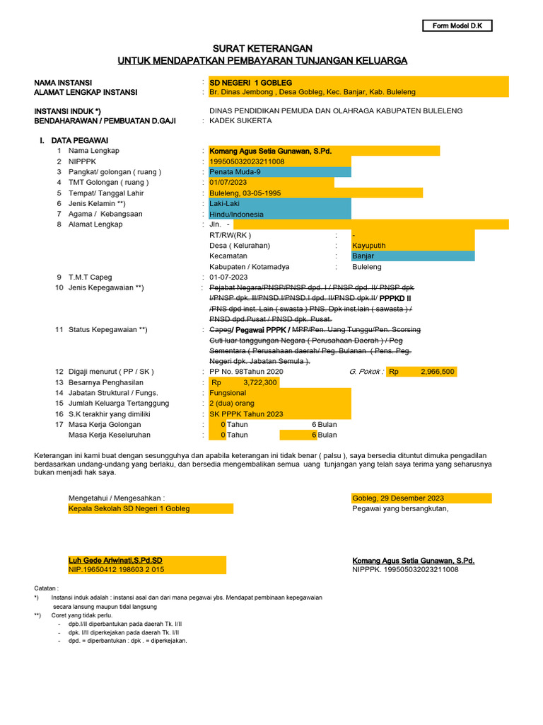 Format Terbaru - Model C Tahun 2023 Untuk Guru p3k | PDF