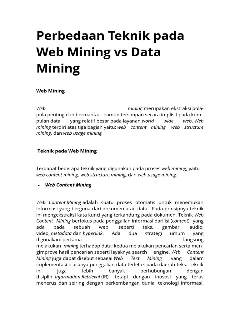 Perbedaan Teknik pada Web Mining vs Data Mining | PDF