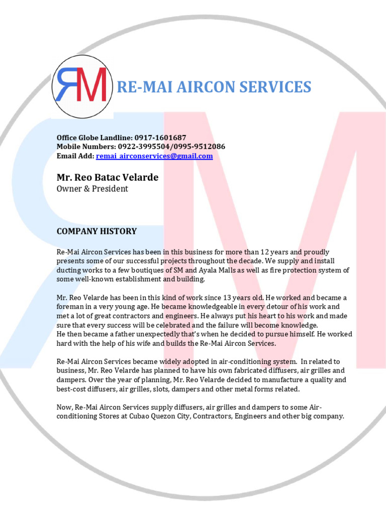 Company Profile (Rmas) | PDF | Duct (Flow) | Air Conditioning