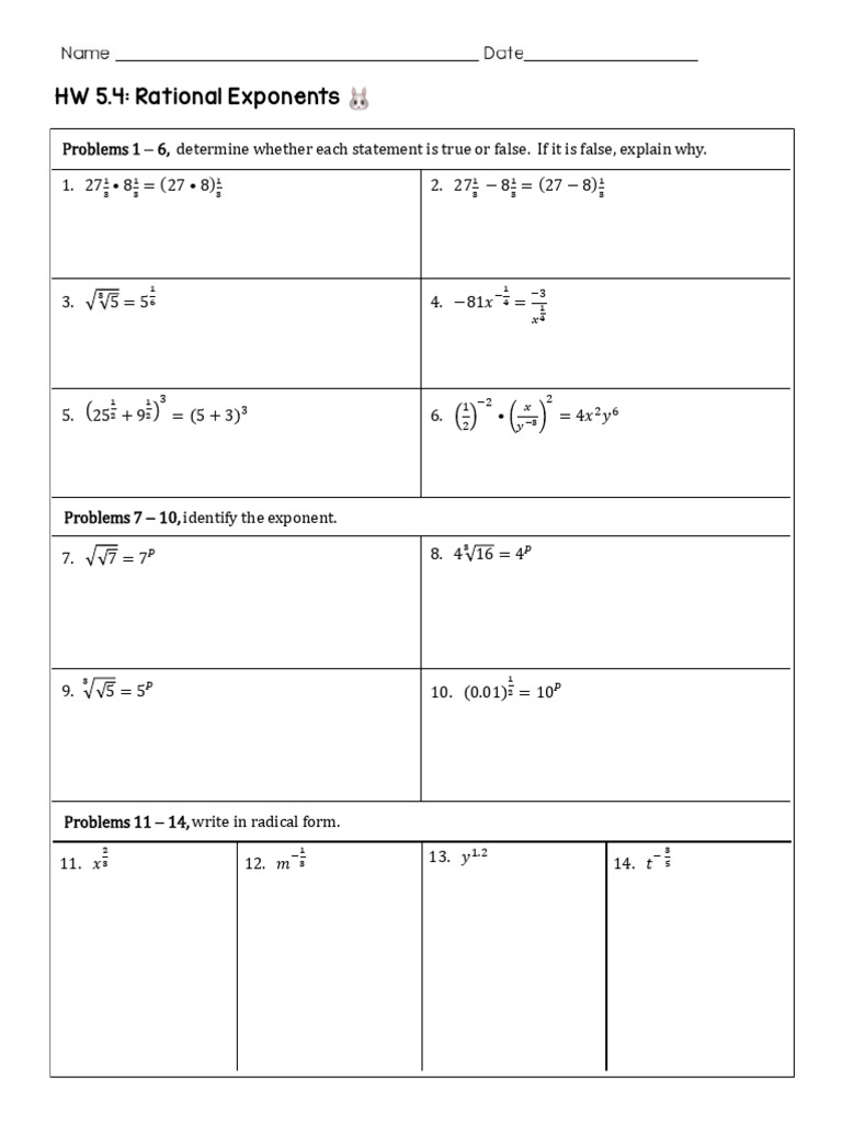 Rational Exponents HW 5.4 Blank | PDF | Mathematics | Applied Mathematics