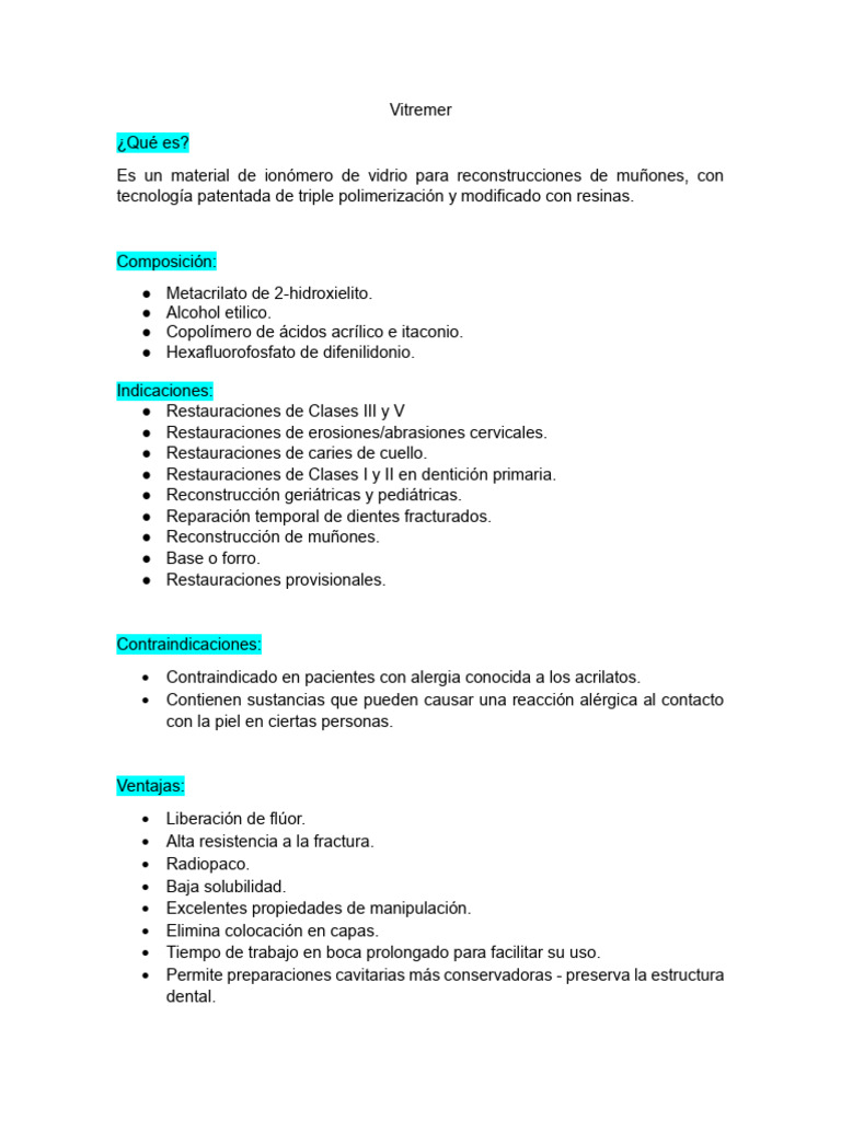 Vitremer: Ionomero de Vidrio Avanzado | PDF | Polimetacrilato de metilo ...