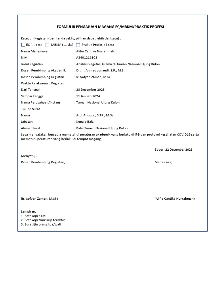 Form Pengajuan Magang EC-MBKM-PP Revisi 3 | PDF