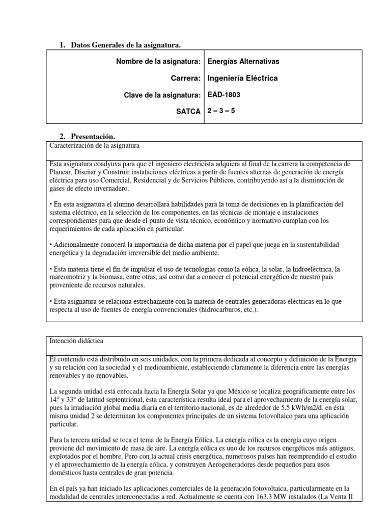 EAD-1803 Energías Alternativas | PDF | Energía eólica | Energía renovable