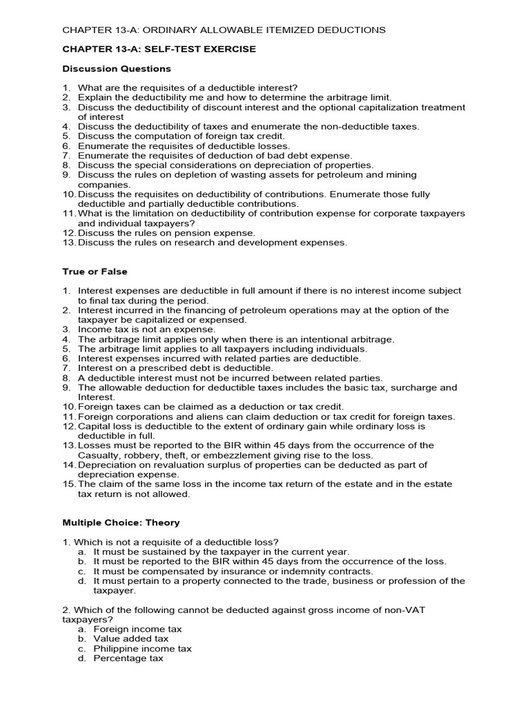 Chapter 13a - Ordinary Allowable Itemized Deductions | PDF