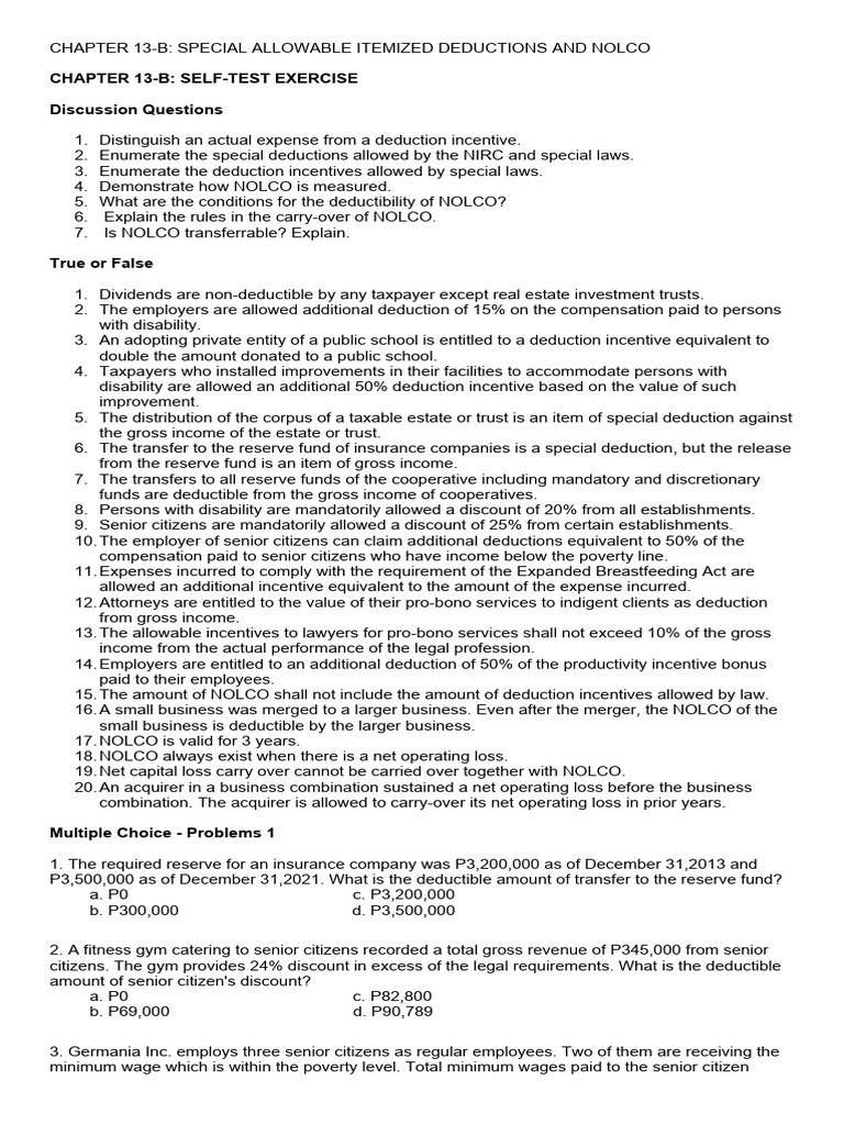 Chapter 13B - Special Allowable Itemized Deductions and Nolco | PDF | Tax Deduction | Gross Income