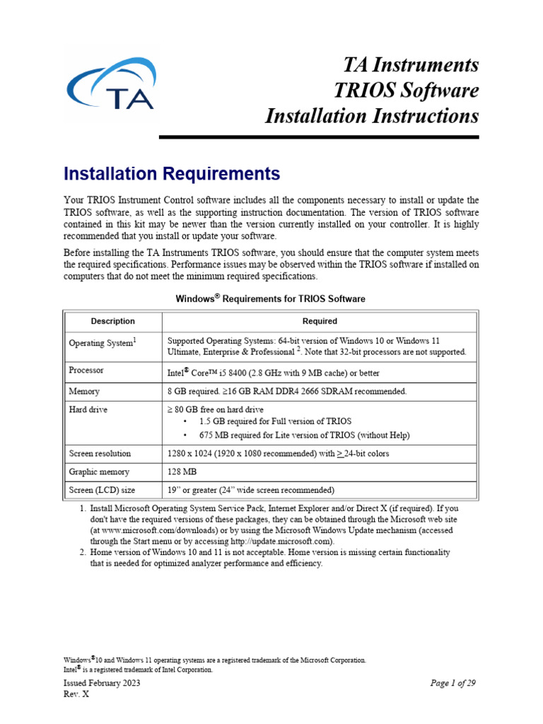 Installing TRIOS Software | PDF
