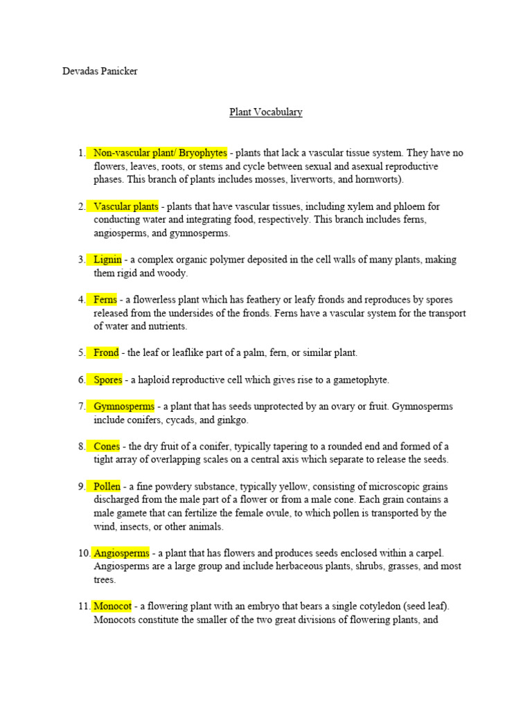Plant Biology Vocabulary | Download Free PDF | Leaf | Flowers