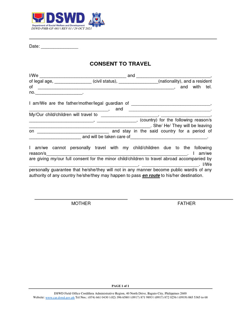 DSWD PMB GF 003 Consent To Travel | PDF DSWD PMB GF 003 Consent To Travel | PDF