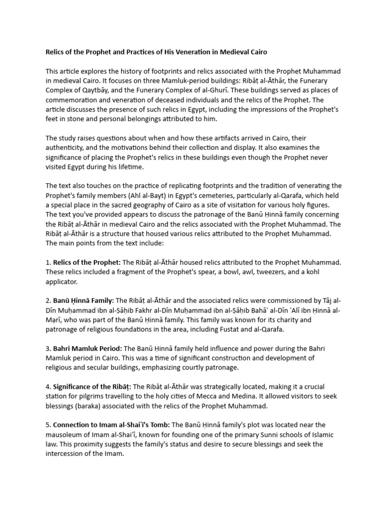 Prophet's Relics in Medieval Cairo | PDF | Muhammad | Relic