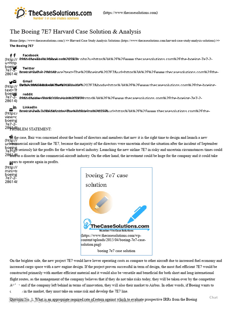 Boeing 7E7 Case Study Analysis | PDF | Internal Rate Of Return | Net ...
