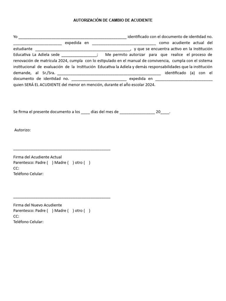 Autorización de Cambio de Acudiente | PDF | Crecimiento personal y profesional | Negocios