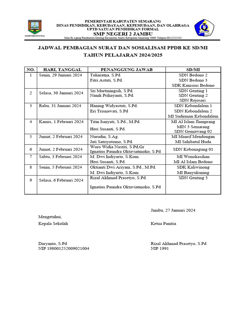 Jadwal Sosialisasi PPDB TP 2024-2025 | PDF