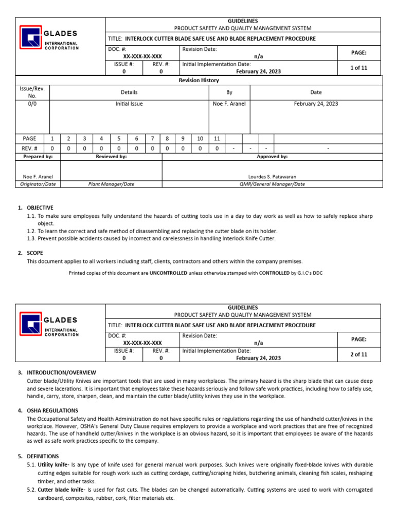Interlock Cutter Blade Procedure | PDF | Cutting | Tools