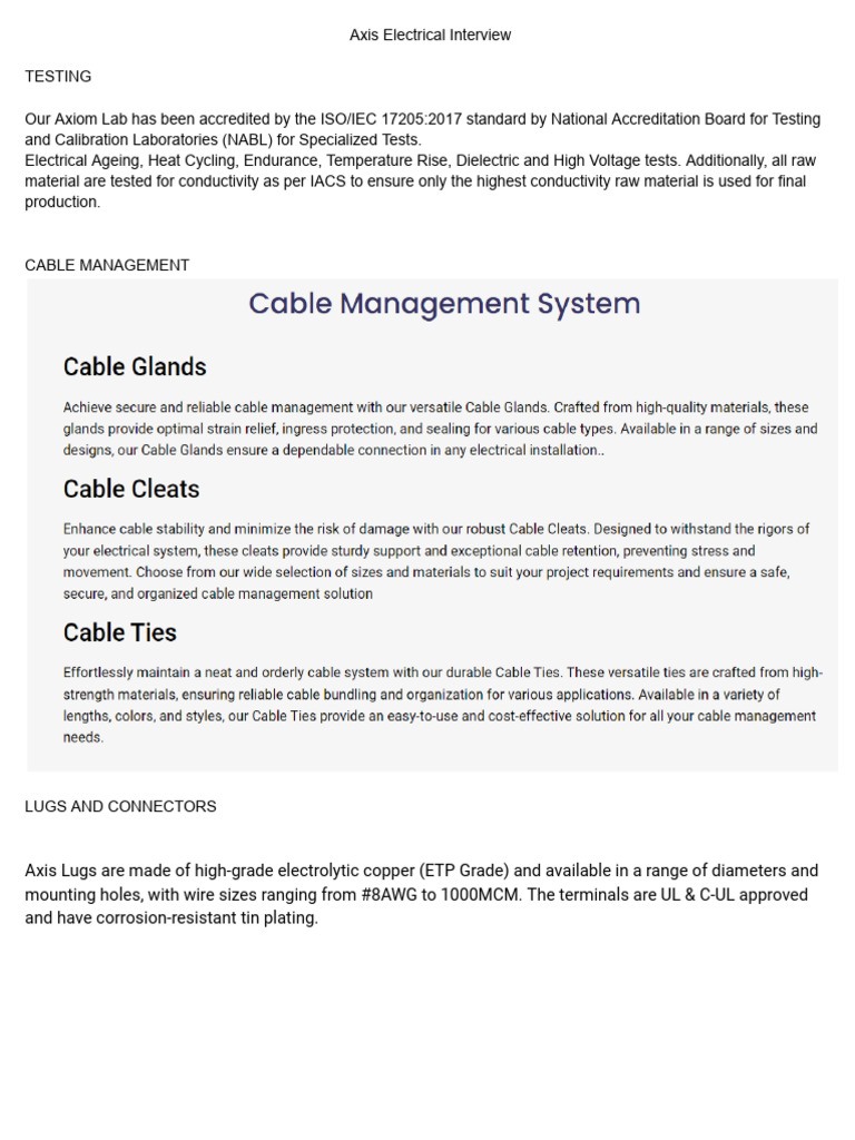 Axis Electrical Interview | PDF