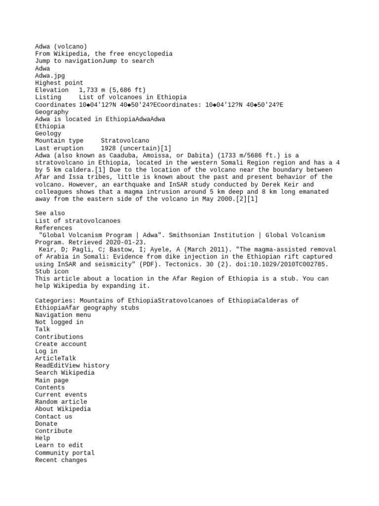 Adwa (Volcano) | Download Free PDF | Volcano | Wikipedia