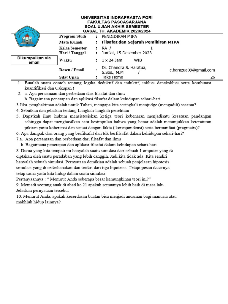 Filsafat Dan Sejarah Pemikiran MIPA (Dr. Chandra S. Haratua) MIPA 1A OKE | PDF | Sains & Matematika