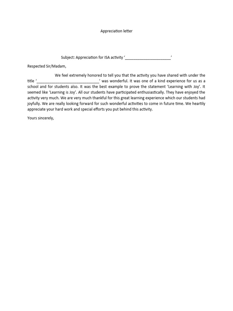 Appreciation Letter | PDF