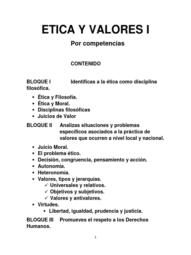 Cuadernillo de Etica y Valores I | PDF