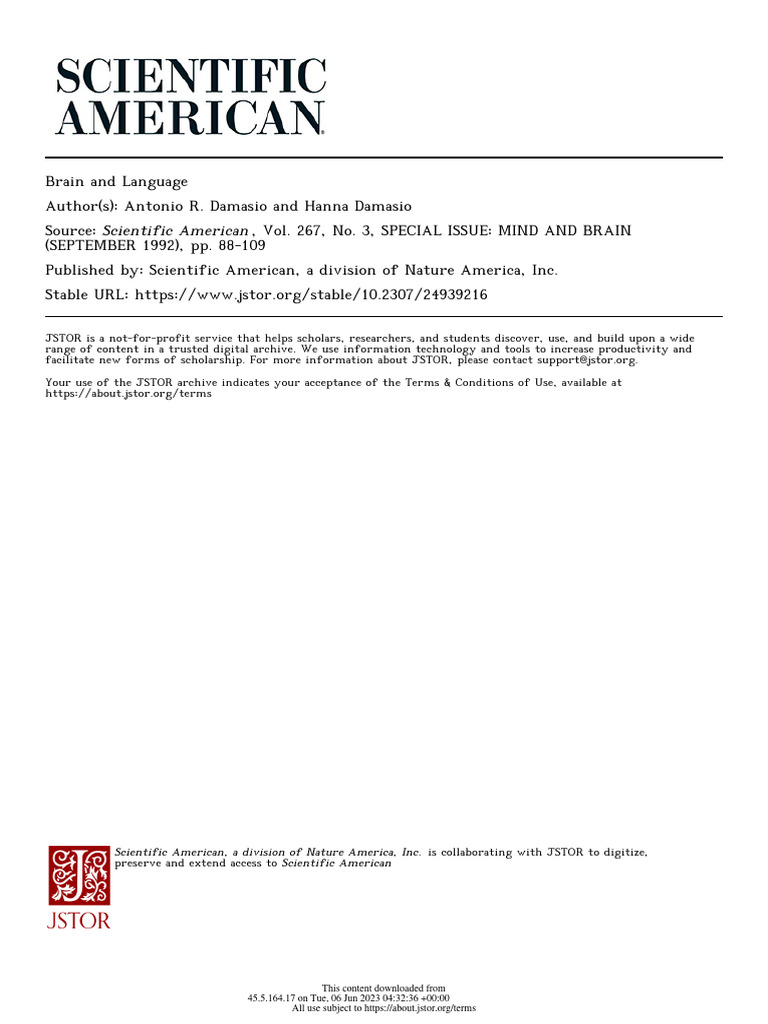 1992 Damasio-BrainLanguage Brain and Language | PDF | Lateralization Of Brain Function | Visual ...