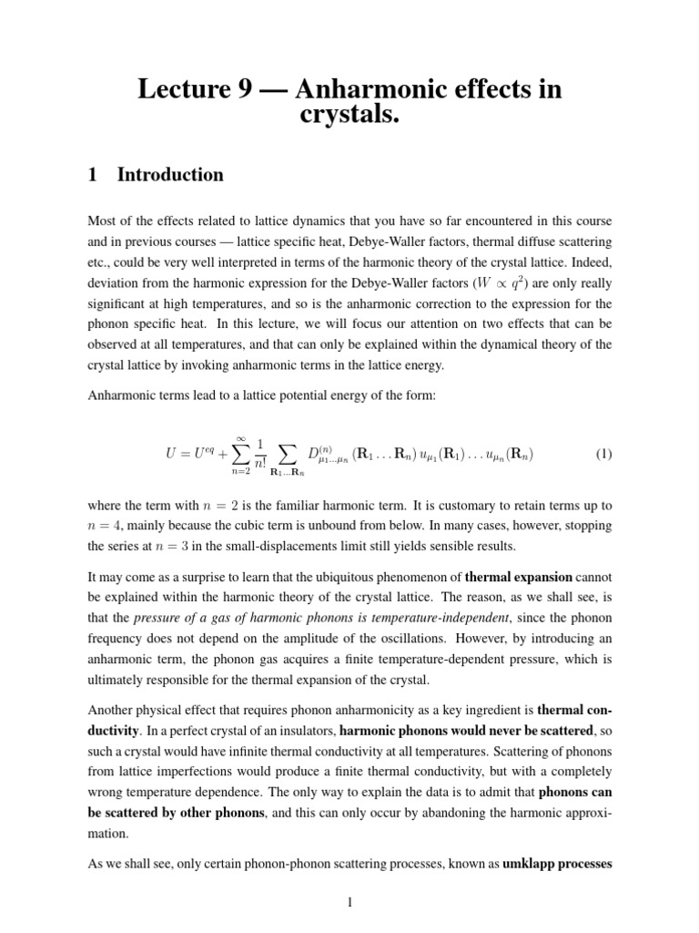 Lecture 9 - Anharmonic Effects in Crystals | PDF | Thermal Conductivity ...
