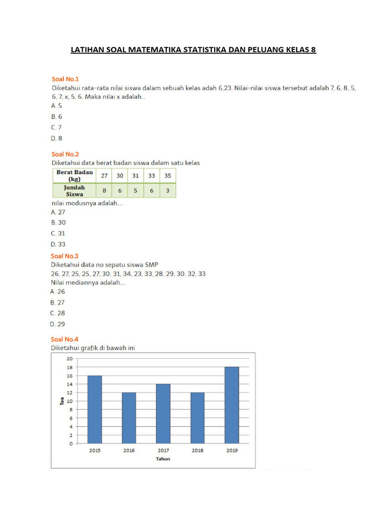 LATIHAN SOAL MATEMATIKA STATISTIKA DAN PELUANG KELAS 8 | PDF