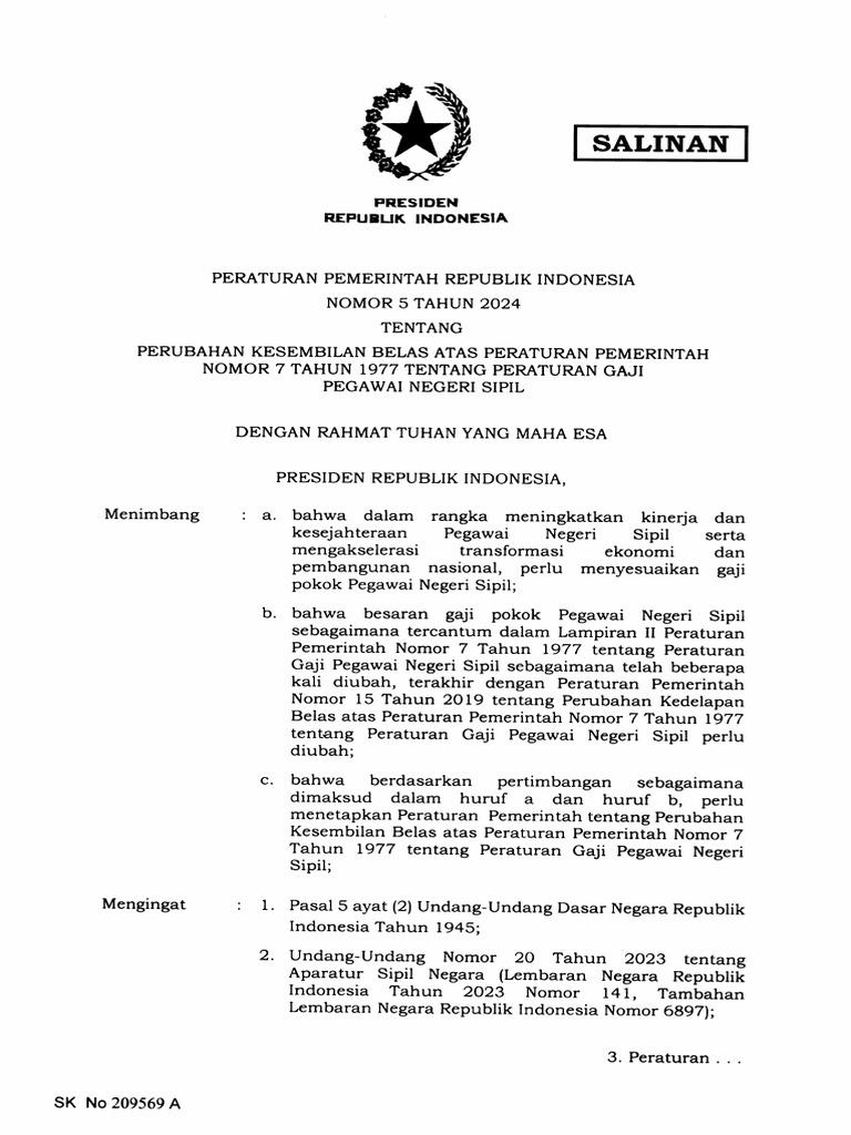 Salinan PP Nomor 5 Tahun 2024 | PDF