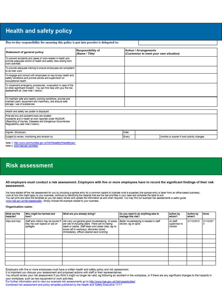 Risk Assessment and Policy Template | PDF | Occupational Safety And ...