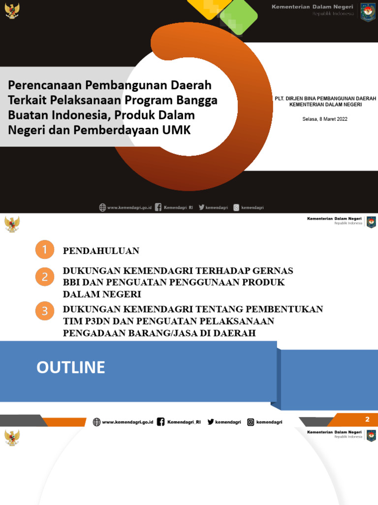 Paparan Dirjen - Perencanaan Pembangunan Daerah Terkait BBI, PDN Dan UMK - 08032022 | PDF