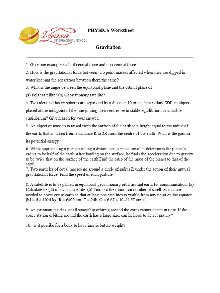Gravitation - Worksheet1706502953137 | PDF | Social Science | Science ...